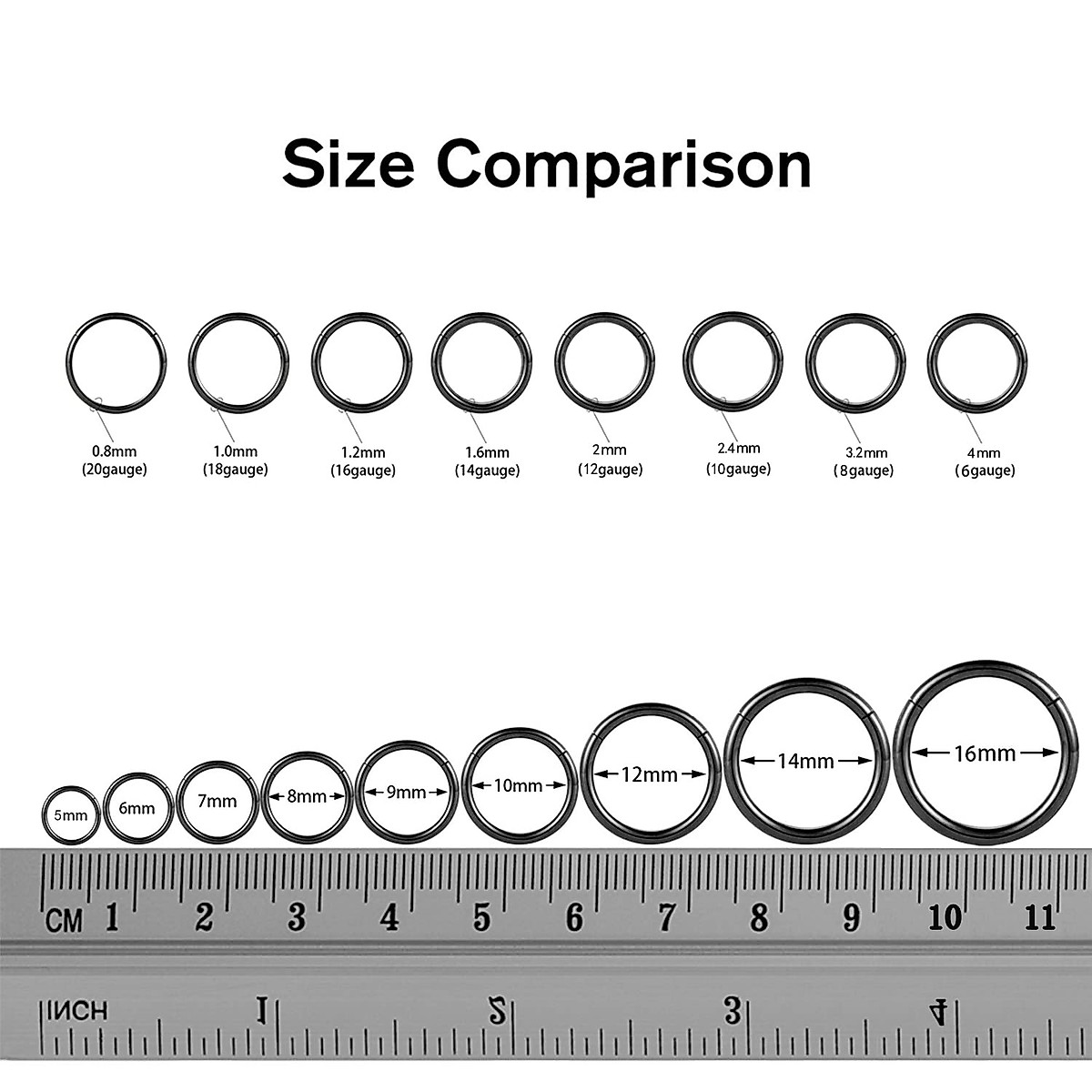 AROWRO 20G 8mm Surgical Steel Nose Hoop Ring Helix Daith Rook Conch Tragus Cartilage Earring Hinged Segment Ring Hoop Piercing Jewelry Septum Clicker