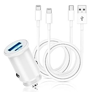 iPhone Fast Car Charger, [Apple MFi Certified] Apple Car Charging Adapter, Dual Port USB A and USB C Plug with 2Pack 6ft Lightning Cable for iPhone 14 Pro/13 Pro Max/12 Mini/11 Pro/SE/X/8 Plus, iPad
