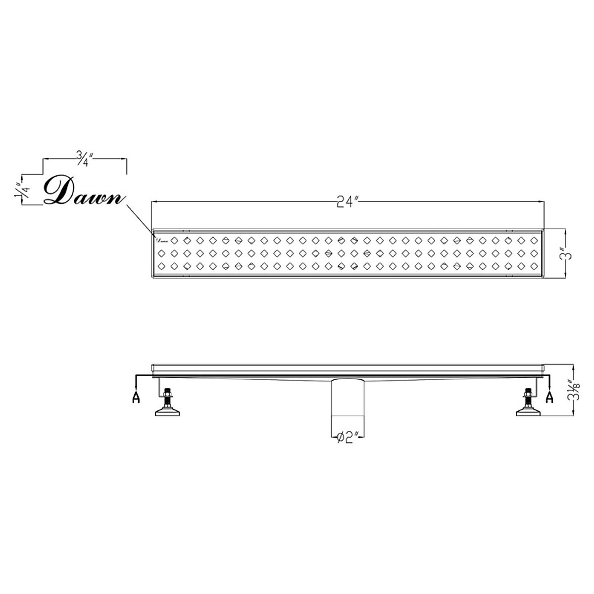 Dawn LMI360304 Mississippi River Series Linear Shower Drain, 36-Inch