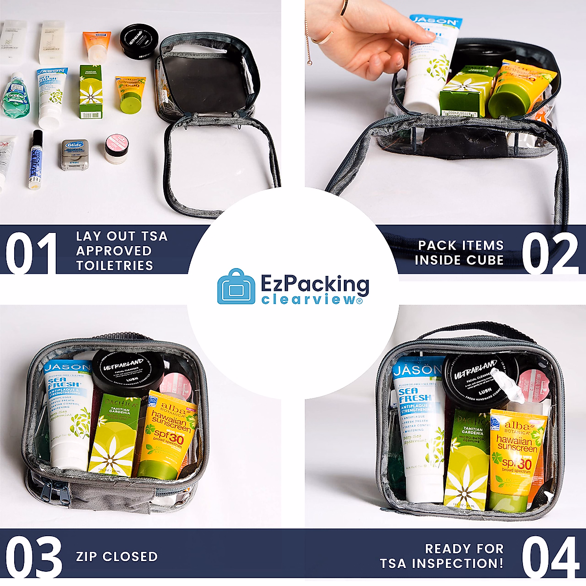 EzPacking Clear TSA Approved 3-1-1 Travel Toiletry Bag for Carry On/Quart Size Transparent Liquids Pouch for Airport Security/Reusable See Through Vinyl & PVC Plastic Organizer Men Women (Black)