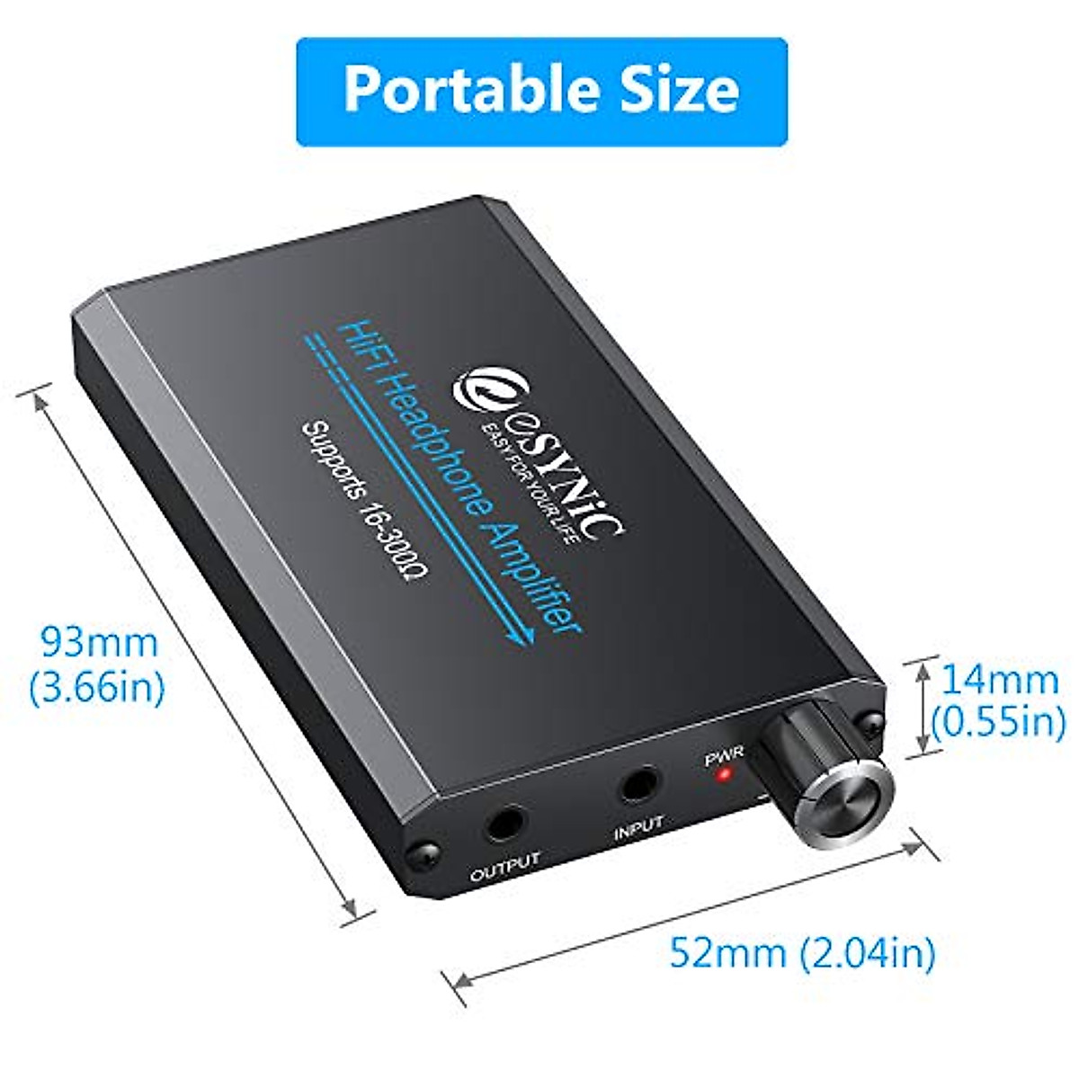 eSynic Professional 16-300Ω Headphone Amplifier Portable Headphone Volume Amplifier Rechargeble Headphone Amp Desktop Amp With 3.5mm Jack & A Two-stage Gain Switch for MP3 MP4 Phones and Computers etc