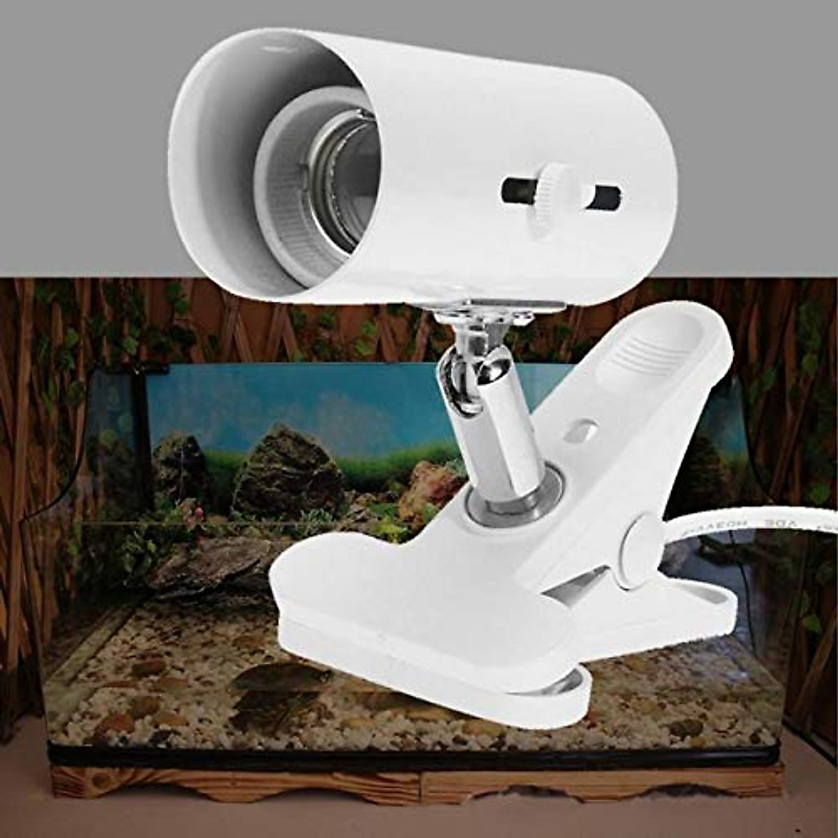 ZHONGJIUYUAN Reptile lamp Holder pet lamp Ceramic Lamp Holder Aquarium Lighting Sun Light UVB Lamp Clip for Fish Tank Turtle Lizard Habitat (White)