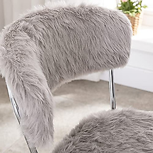 chairus Home Office Chair Faux Fur Desk Chair, Upholstered Modern Task Chair Height Adjustable Reception Chair Vanity Chair for Bedroom, Grey