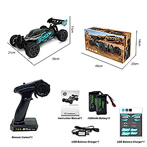 EXBONZAI Remote Control Car 1/12 Hobby RC Buggy 4WD RTR Off-Road RC Drift Car 2.4G for Adults High Speed Racing RC Cars 48+KM/H with 2 Batteries Aluminum Alloy Shock Tower, Kraze (Blue)