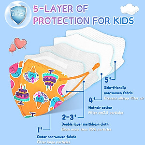 ChiSip 50Pcs KN95 Face Mask for Kids, 5-Layers Breathable KN95 Masks with Cartoon Pattern for Children Boys Girls, Cake Print Safety Masks