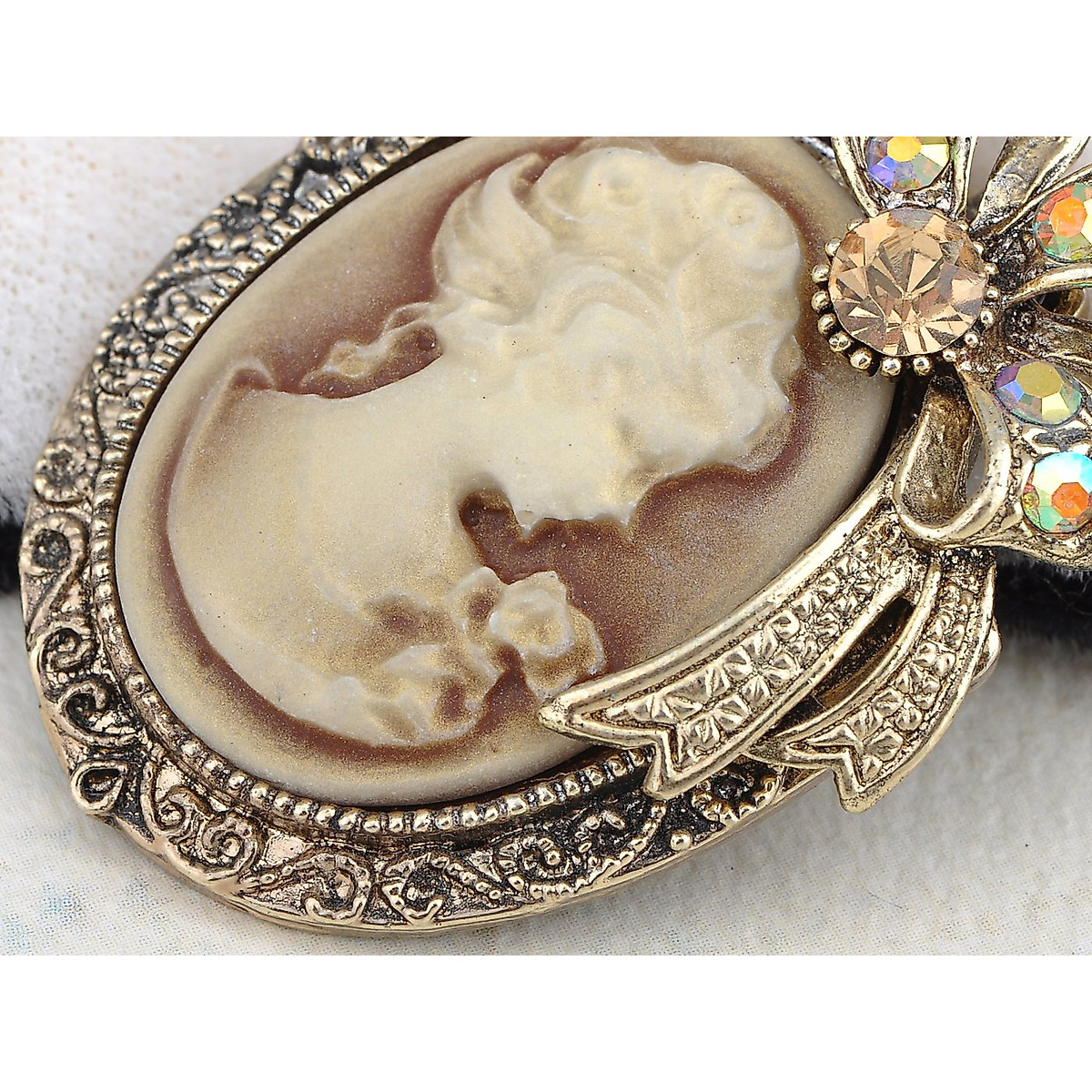 Alilang Vintage Inspired Crystal Rhinestone Victorian Lady Cameo Brooch Pin Maiden Flower Ribbon Bow Pendant