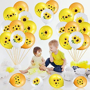 45 Pieces Sunflower Party Decorations Balloons Sunflower Latex Balloons 12 Inches Yellow White Sunflower Balloons for Summer Sunflower Themed Baby Shower Birthday Wedding Party Decorations Supplies