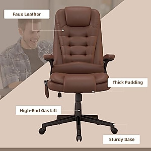 HOMCOM High Back Vibration Massage Office Chair with 6 Vibration Points, Heated Reclining PU Leather Computer Chair with Armrest and Remote, Brown