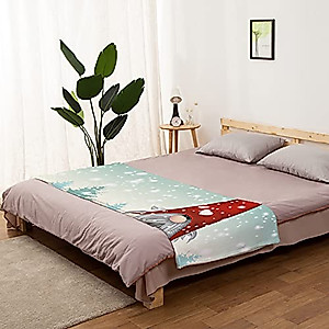 Flannel Fleece Bed Blanket Lightweight Cozy Plush Throw Blanket for Bedroom/Living Rooms/Sofa/Couch, Christmas Gnome Named Tomte Standing in Winter 60" x 80"