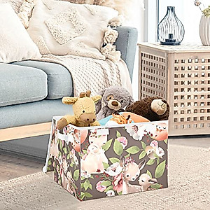 innewgogo Animals Deer Bunny Fox Storage Bins with Lids for Organizing Storage Baskets with Handles Oxford Cloth Storage Cube Box for Room