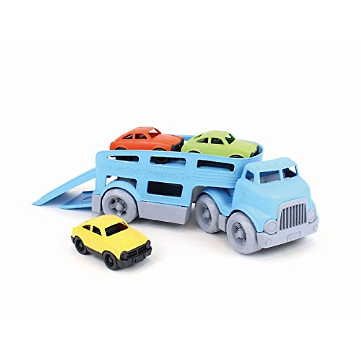 Green Toys Car Carrier, Blue - Pretend Play, Motor Skills, Kids Toy Vehicle. No BPA, phthalates, PVC. Dishwasher Safe, Recycled Plastic, Made in USA (4 Piece Set)
