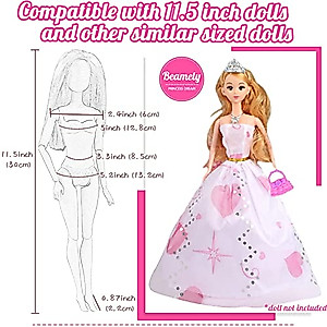 48 Pcs Doll Clothes Outfit for Doll, 11.5 Inch Doll Accessories Collection with 6 Princess Dresses+20 Shoes+10 Bags+6 Necklaces+6 Crowns (Random Style) for Doll Loving Girls Birthday Gifts