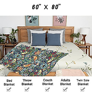 caimizogojocrz William Morris Strawberry Thief Fleece Flannel Throw Bed Blankets, Super Soft Fuzzy Cozy Blanket for Beach Travel Picnic Camping Twin Size 60"x80" L