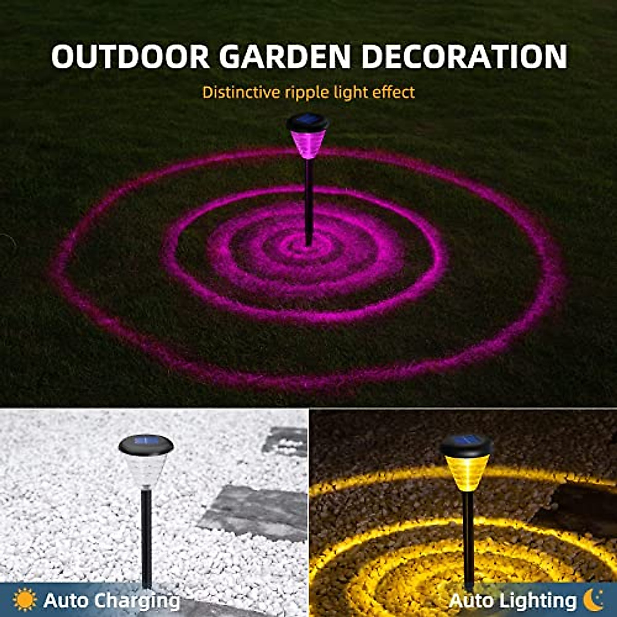 Fudosa Solar Pathway Lights, Warm/Color Changing Solar Garden Lights Outdoor Waterproof for Yard Path, Walkway, Driveway, Landscape Lighting, 4 Packs