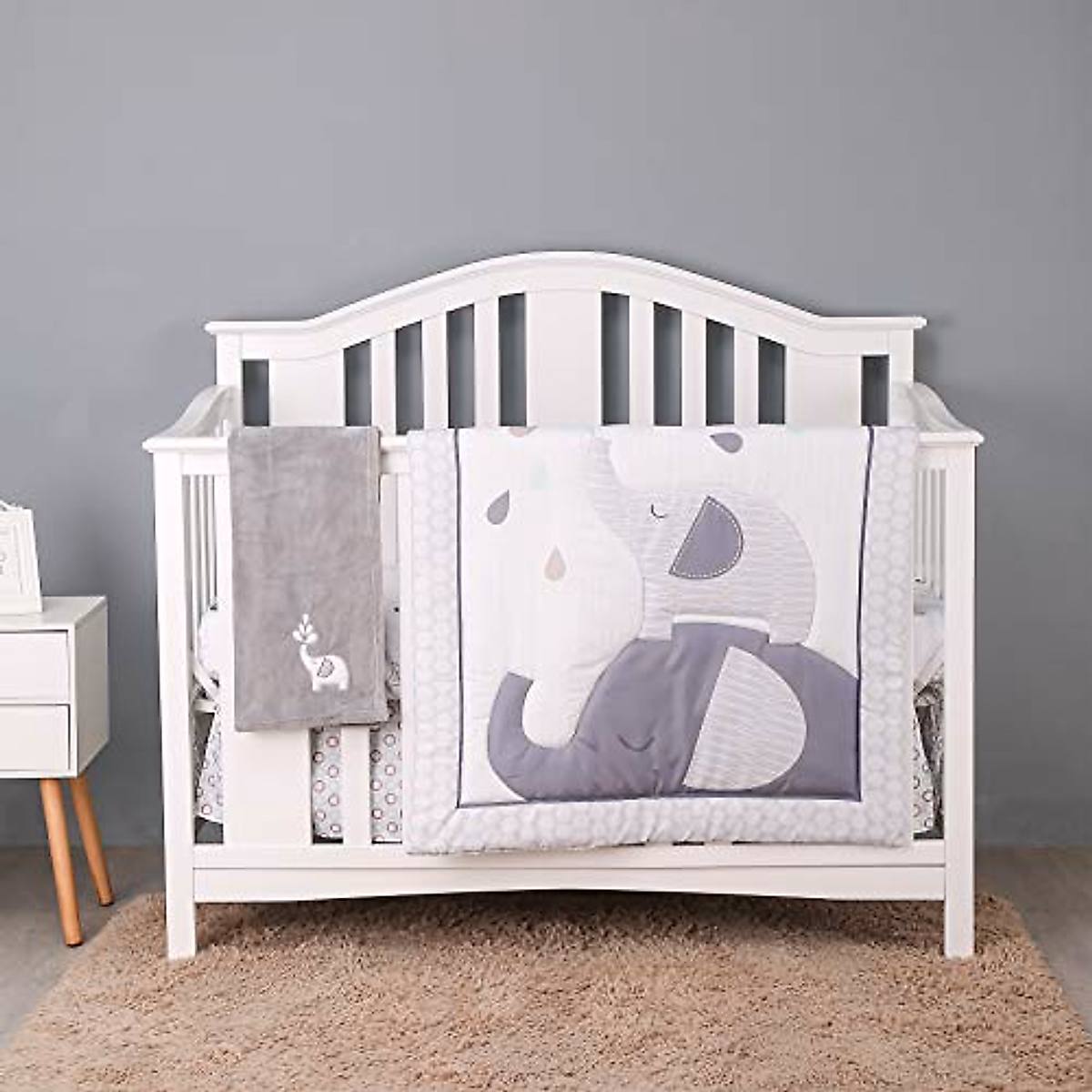 Brandream Playful Elephant Baby Boys and Girl Nursery Crib Bedding Sets 6 Pieces, Grey&Mint