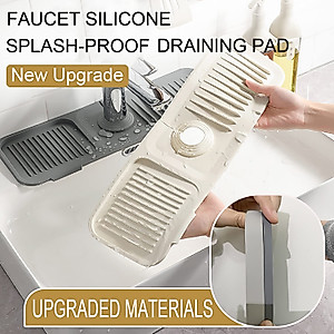 Silicone Faucet Mat, Silicone Faucet Handle Drip Catcher Tray Mat, Dish Soap Sponge Holder for Kitchen Sink Accessories, Drying Mat for Kitchen Counter & Bathroom Kitchen Sink Splash Guard