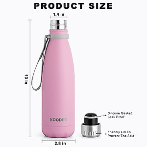koodee Insulated Water Bottle 2 Pack-17 oz Stainless Steel Double Wall Vacuum Insulated Water Bottle, Cola Shape Leak Proof Sports Flask (Baby Blue-Purple Pink)