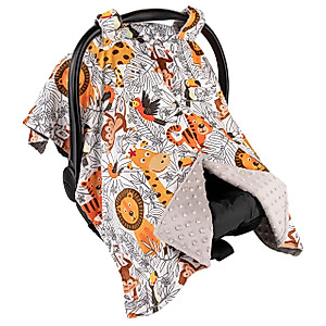 Top Tots Deluxe Minky Baby Car Seat Cover - Coloring Jungle, 40 x 29 Inch Grey Beige