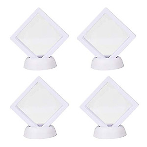4 Pieces Coin 3D Display Stand Box Set Diamond Square Medallion Challenge Coin Chip Display Stand Holder 3D Floating Frame Display Stand Box for Coin Medallions Jewelry 3.54"x3.54" White