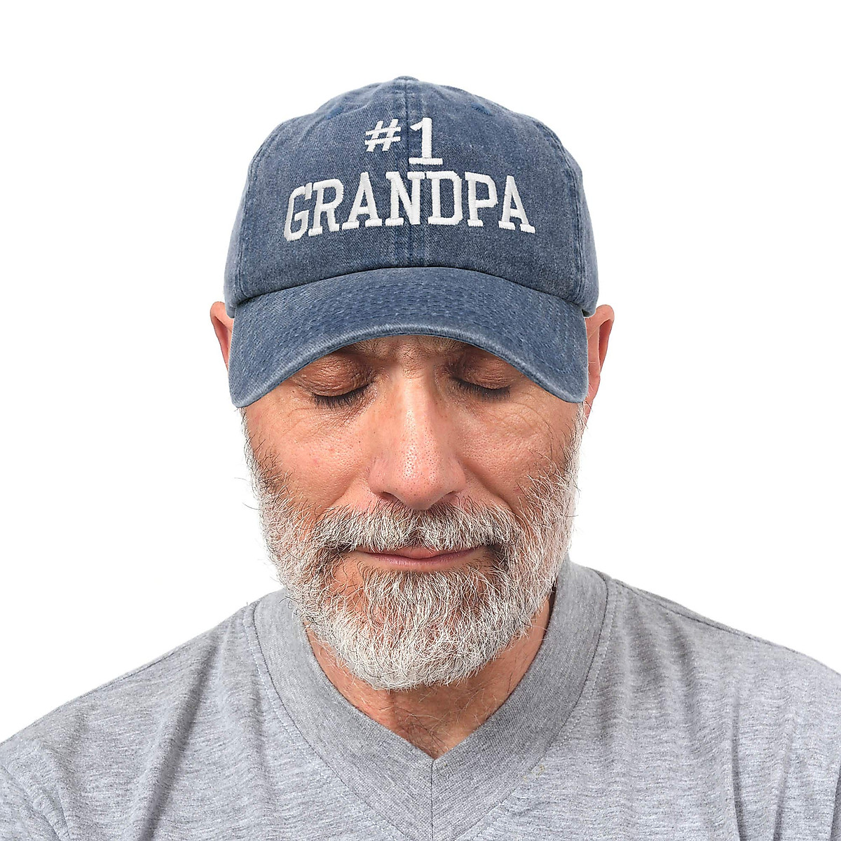 DALIX Number 1 Grandpa Gift Hat Vintage Cap Washed Cotton in Denim Navy Blue