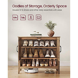 VASAGLE Shoe Cabinet, 3-Tier Shoe Storage Organizer, Shoe Shelf, Traditional American, Freestanding Cabinet with Height-Adjustable Shelf, 13.8 x 31.5 x 27.6 Inches, Entryway, Honey Brown ULBC038B01