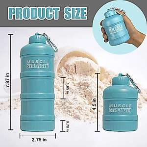 Stackable Protein Powder Travel Container with Carabiners & Funnels, Portable Protein Powder Container to Go, Protein Powder Funnel Set, Travel Protein Powder Containers for Fitness, Travel (BLUE)