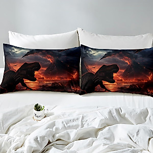 Erosebridal Dinosaor Duvet Cover 3D Realistic Dinosaur Pattern Twin Bedding Set for Boys Teens Kids Tropical Wildlife Comforter Cover Volcano Eruption Bedspread Cover 2Pcs