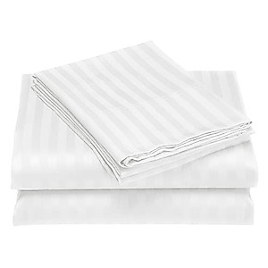 JOOKI Striped Bed Sheets Set Full, 100% Microfiber Full Size Sheets Set Luxury Hotel Soft Cooling Sheets, 16" Deep Pocket Sheets, Breathable Wrinkle Free 4 Piece Bedding, White