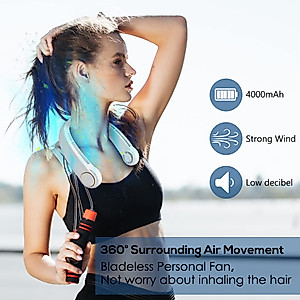 Neck Fan, 2-Pack Portable Neck Fan Hands Free Bladeless Personal Fan, 4000mAh Battery Operated Wearable Rechargeable USB Fan, Leafless, 3 Speeds Neck Fans for Women, Kids, Travel, Sport, Office, White