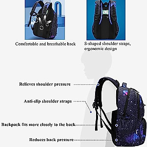 Armbq 3Pcs Galaxy Kids Backpack for Boys with Lunch Box Elementary Casual Bookbag Lightweight Water Resistant School Bags for Teens