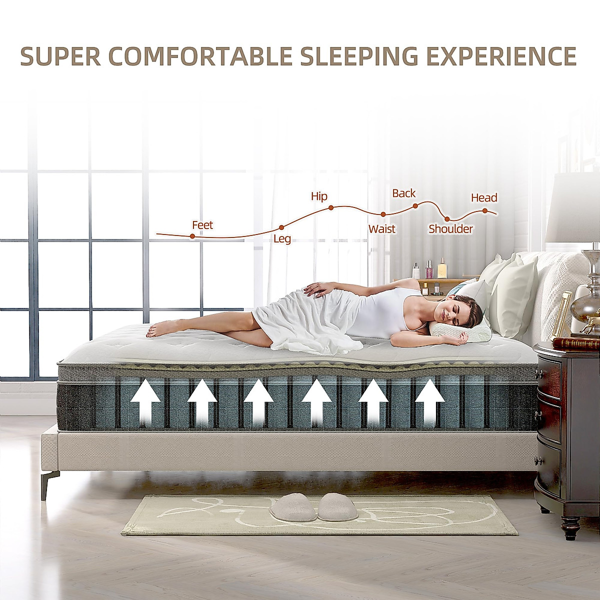 CHEVNI Queen Mattress 14 Inch Pocket Spring Hybrid Mattress, Memory Foam Innerspring Firm Mattress in a Box with Breathable Organic Cotton Cover,CertiPUR-US Certified,Black