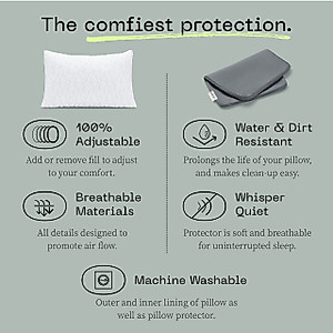 Coop Home Goods - Toddler Pillow (14x19) and Grey Pillow Protector - Premium Cross-Cut Memory Foam - Soft Lulltra Washable Cover from Rayon - CertiPUR-US/GREENGUARD Gold Certified