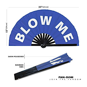 Blow Me hand fan foldable bamboo circuit hand fan funny gag slang words expressions statement gifts Festival accessories Rave handheld Circuit event fan Clack fans (Blue)