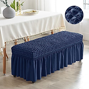 SZJIAHTM Dining Bench Soft Stretch Slipcover with Skirt Polyester Footstool Protector Bubble Lattice Piano Bench Covers for Living Room and Bedroom