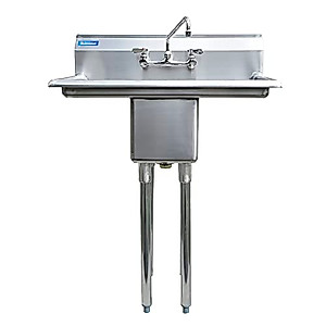 One Compartment Stainless Steel Commercial Kitchen Prep & Utility Sink with Left and Right Drainboards with Faucet | Bowl Size 10" x 14" X 10" | NSF