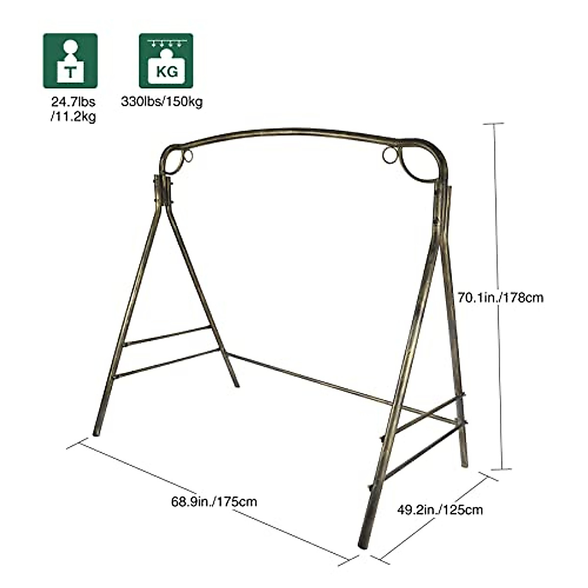 RedSwing Metal Porch Swing Stand, Heavy Duty Steel Swing Frame for Outdoor Garden Yard, 330lbs Weight Capacity, Antique Bronze Finish