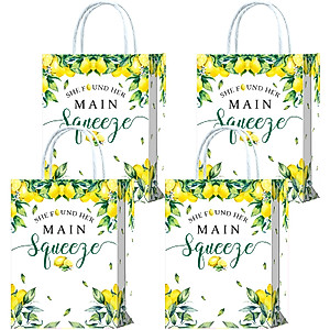 16 Pieces She Found Her Main Squeeze Bridal Shower Party Favors Bags,Lemon Citrus Goody Gift Snacks Treat Candy Party Favors Bags with Handles for Lemon Theme Bridal Shower Party Decorations