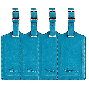 Travelambo 4 Pack Leather Luggage Tags for Suitcases Travel Labels (Energetic Blue)