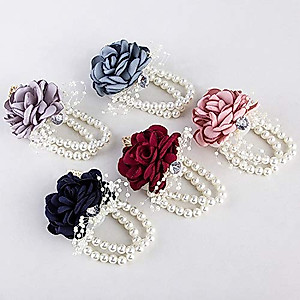 Crownguide Crownguide Wedding Boutineers Wrist Corsage Set Boutineer Wristlet Prom Bridal Rustic Corsage for Bridesmaid Womens Girls Navy Blue