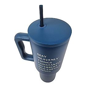 FTB Creative 40oz Custom Designed Wander Tumbler, Double Wall Stainless Steel, with Lid and Straw (Blueberry, Heavenly Things)