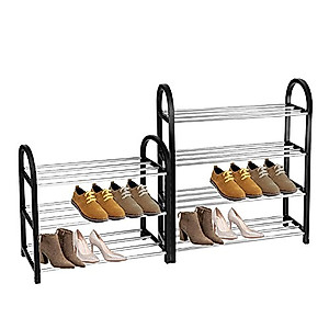 Biitfuu 4 Tiers Shoe Racks, Standing Shoe Rack Slippers Shelf Plastic Aluminum Large Capacity Slim Shoe Organizer