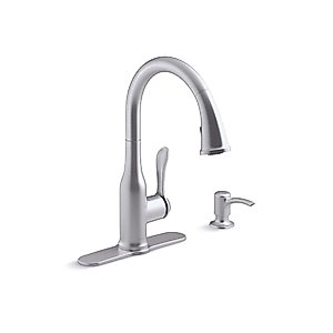 Kohler R23863-SD-VS Motif Kitchen Faucet with Pull Down Sprayer and Soap Dispenser, Vibrant Stainless
