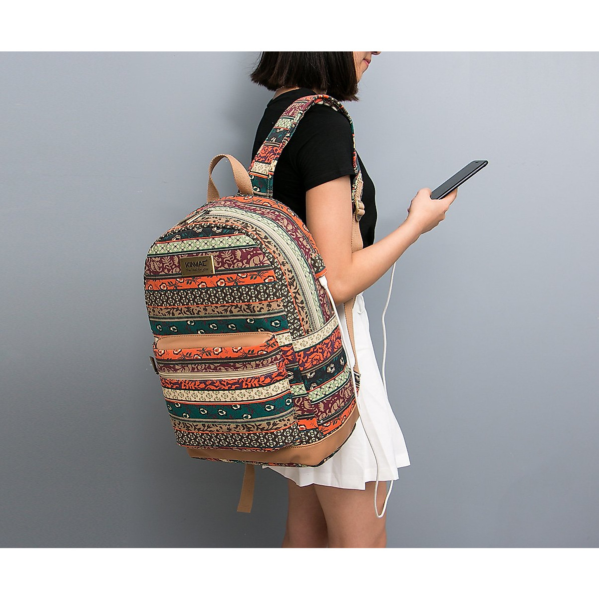 Kinmac New Bohemian Laptop Backpack with Massage Cushioned Straps Student Travel Outdoor Backpack for Laptop Up to 15.6 Inch