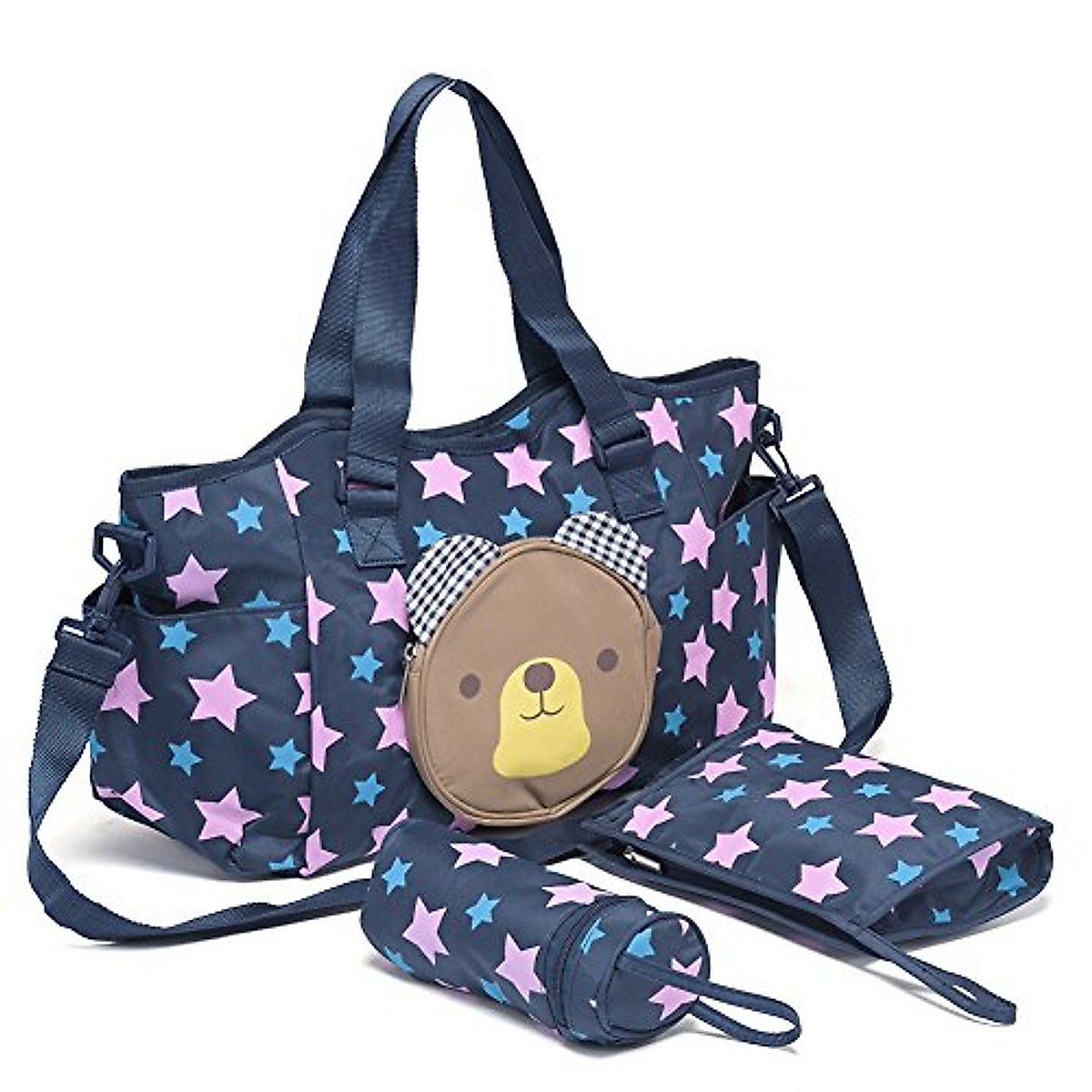 Mom Miya Large Capacity Multifunction Mummy Diaper Bag Tote Bag Mother Nappy Bag Set 3pcs Star Bear Design 2 Color (Blue)