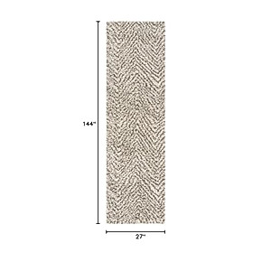 SAFAVIEH Hudson Shag Collection Runner Rug - 2'3" x 12', Ivory & Grey, Chevron Design, Non-Shedding & Easy Care, 2-inch Thick Ideal for High Traffic Areas in Living Room, Bedroom (SGH375A)