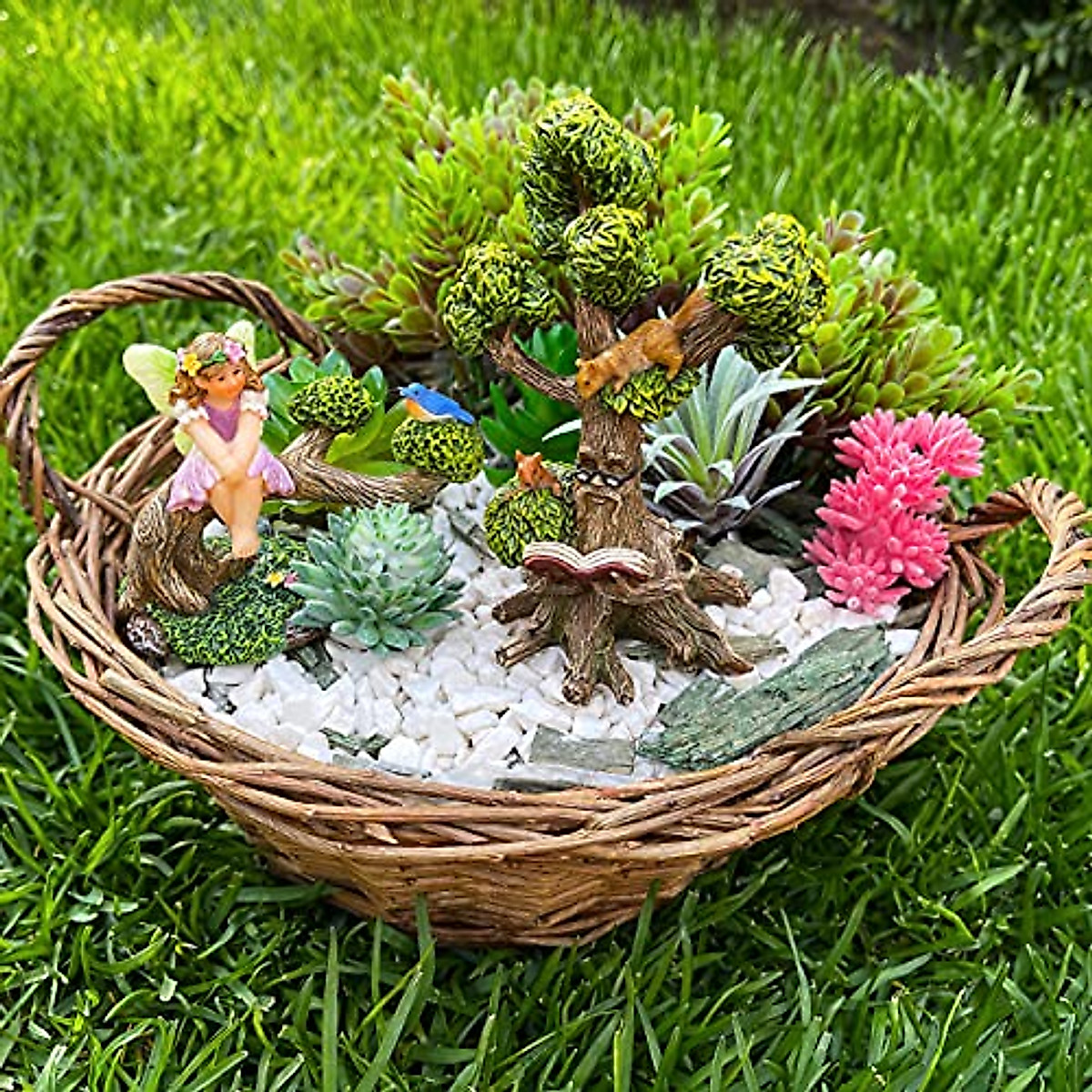Mood Lab Fairy Garden Miniature Fairy with Reading Tree Statue - Figurines and Accessories Kit of 2 pcs
