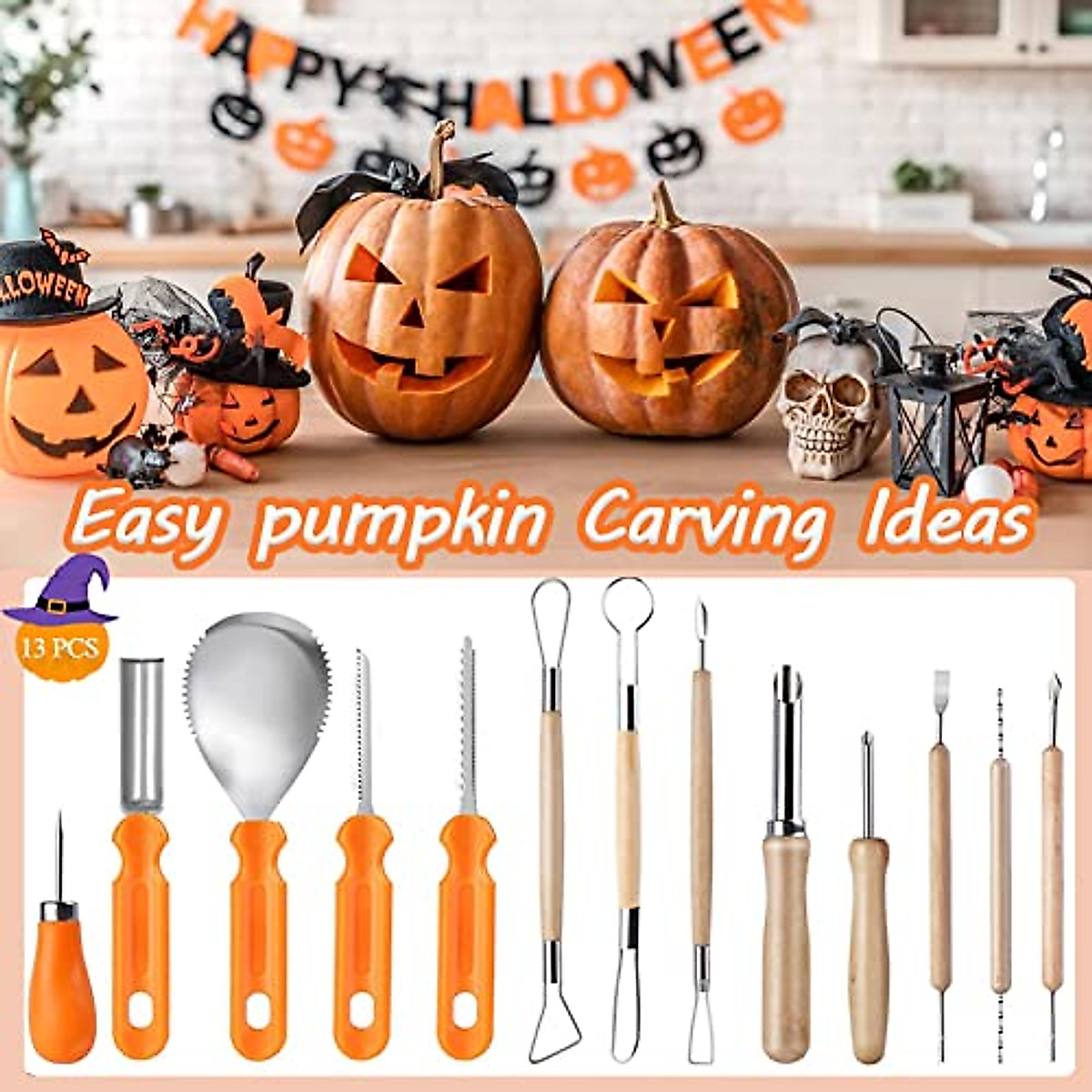 Halloween Pumpkin Carving Kit for Kids Adults13 PCS Professions Pumpkin Carving Tools Set Stainless Steel Heavy Duty Pumpkin Carving Knife Sculpting Tools for Jack-O-Lanter