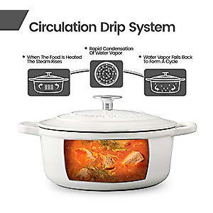 EDGING CASTING Dutch Ovens Enameled Cast Iron Covered 5.5 Quart Dutch Oven with Dual Handle for Bread Baking, White