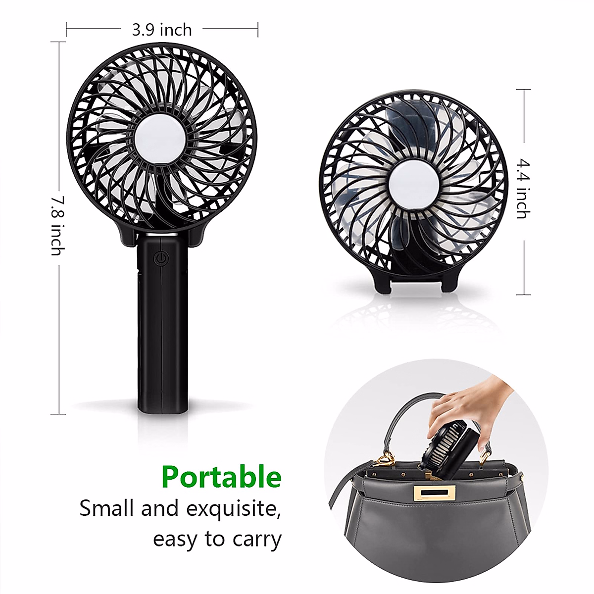 2-PACK Portable Handheld Fan,USB Rechargeable Fan with 2200mAh Battery Operated, Mini Hand Held Fans 3 Speeds Adjustable, 180° Rotation Foldable Personal Desk Fan for Home Office Desktop and Travel