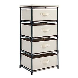 4 Tier Organizer Drawer Storage Tower, Fabric Dresser for Closet, Bedroom, Clothing, Beige (16.5 x 33 In)